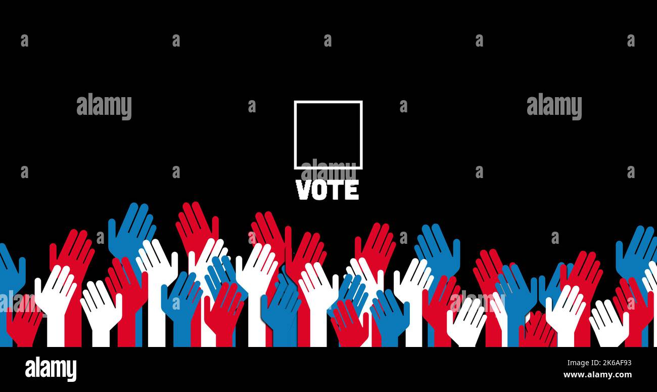 Image of vote text and box in white, with raised red, white and blue ...