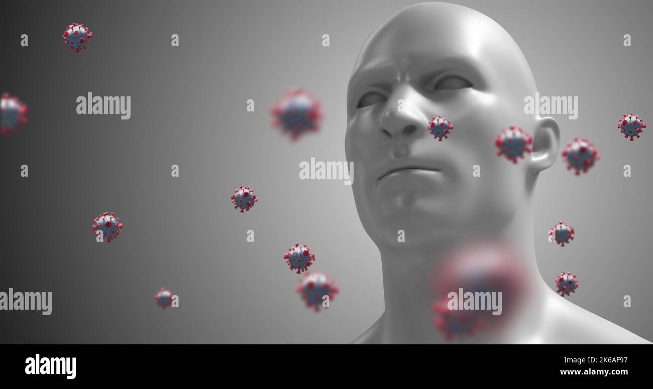 Image of 3d red and grey coronavirus cells floating over human ...