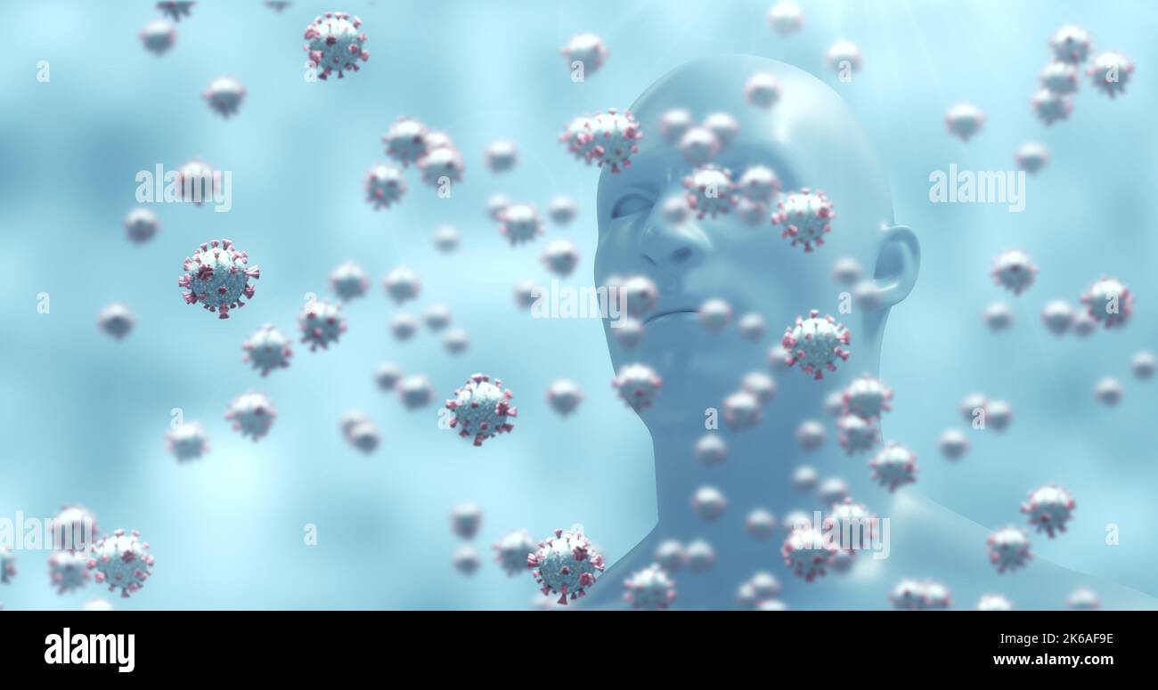 Image of 3d red and white coronavirus cells floating over human ...