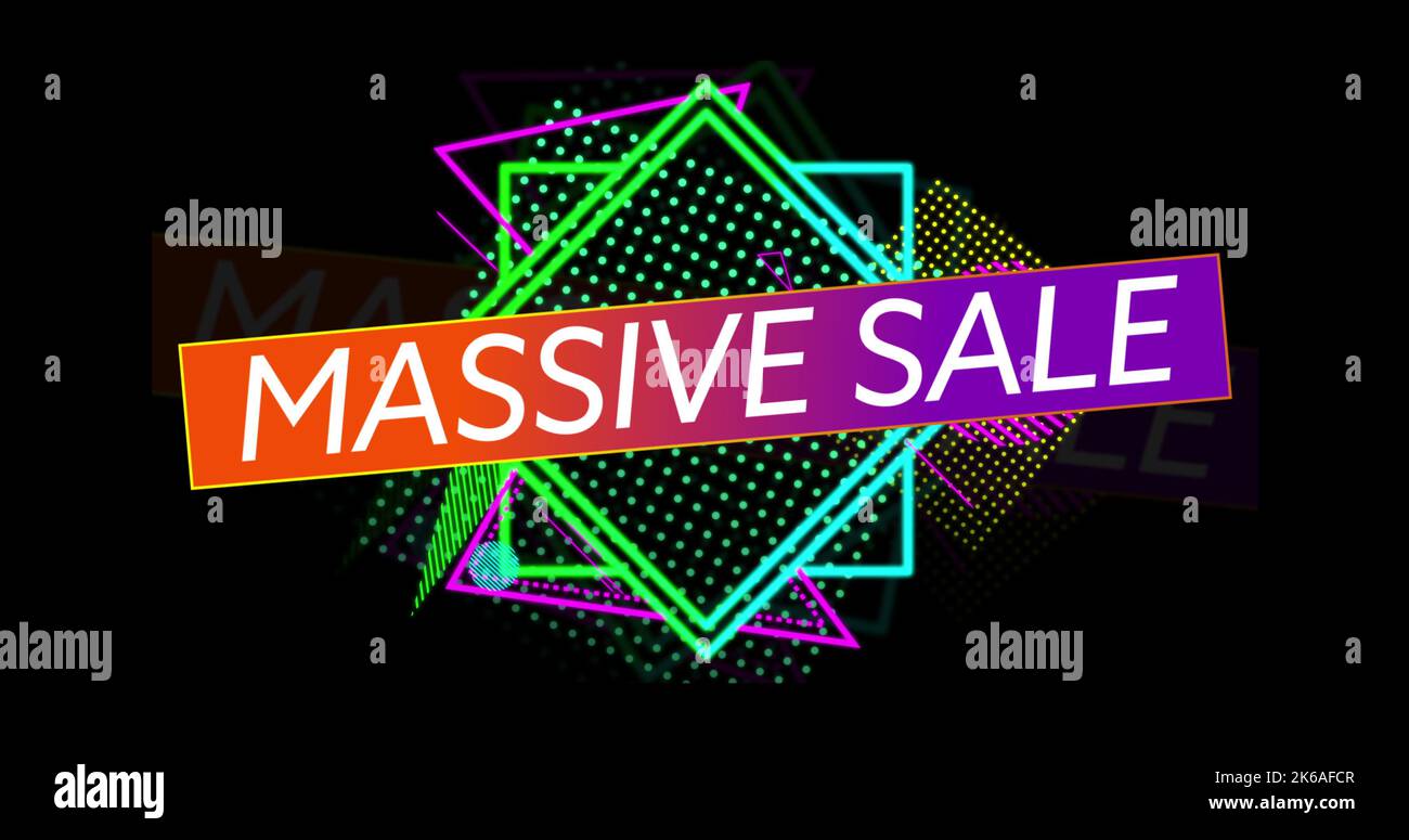 Image of Massive Sale advertisement in Retro Eighties style with neon ...