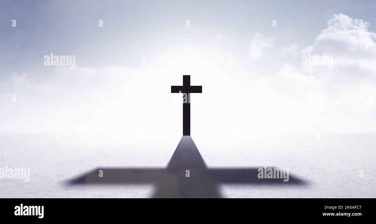 Image of christian cross with shadow over sky with clouds. Christianity ...