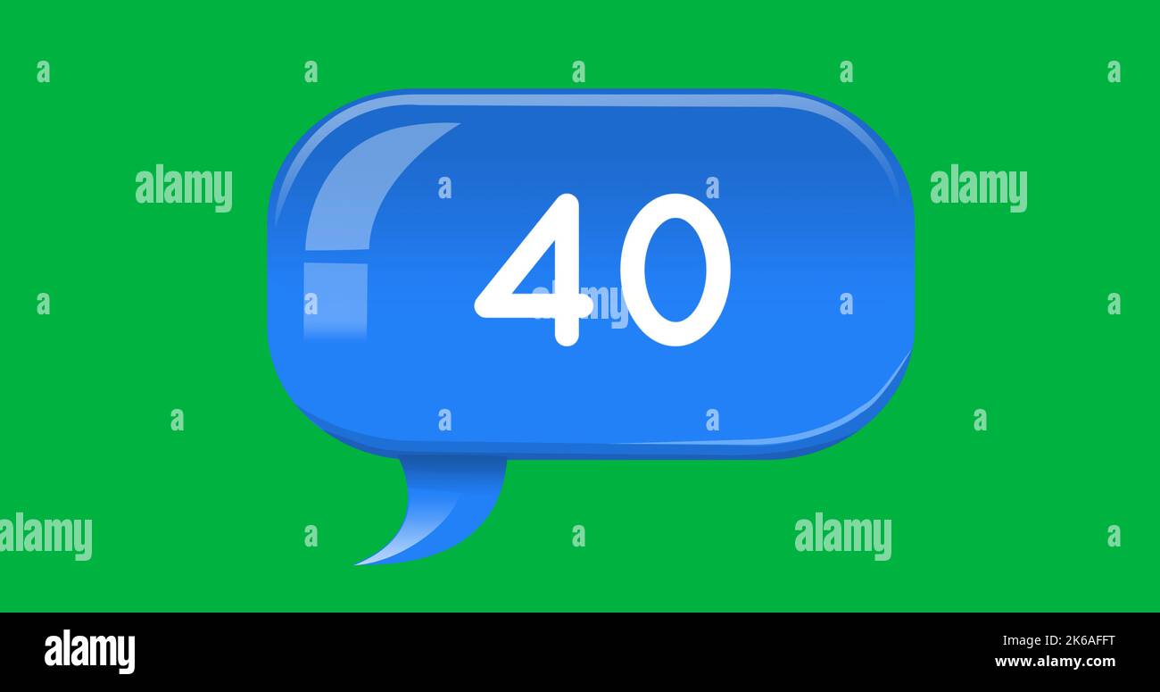 Image of 40 notifications on green background. Social media ...