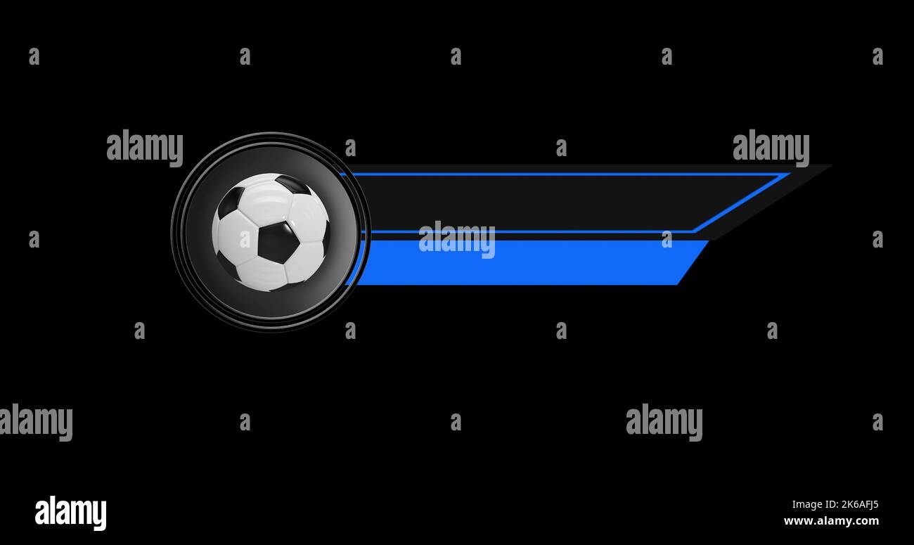 Image of soccer ball and blue ribbon on black background. Sport, games ...