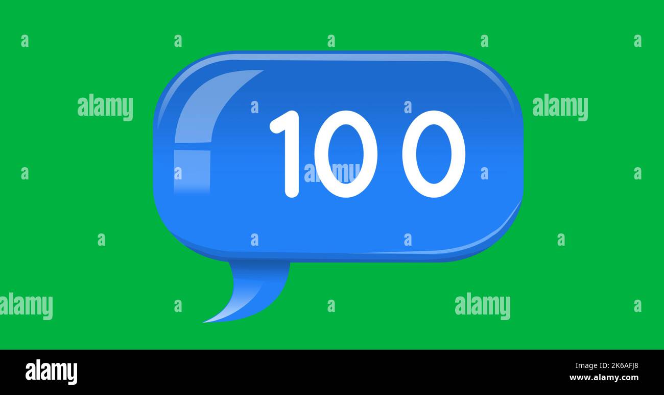 Image of 100 notifications on green background. Social media ...