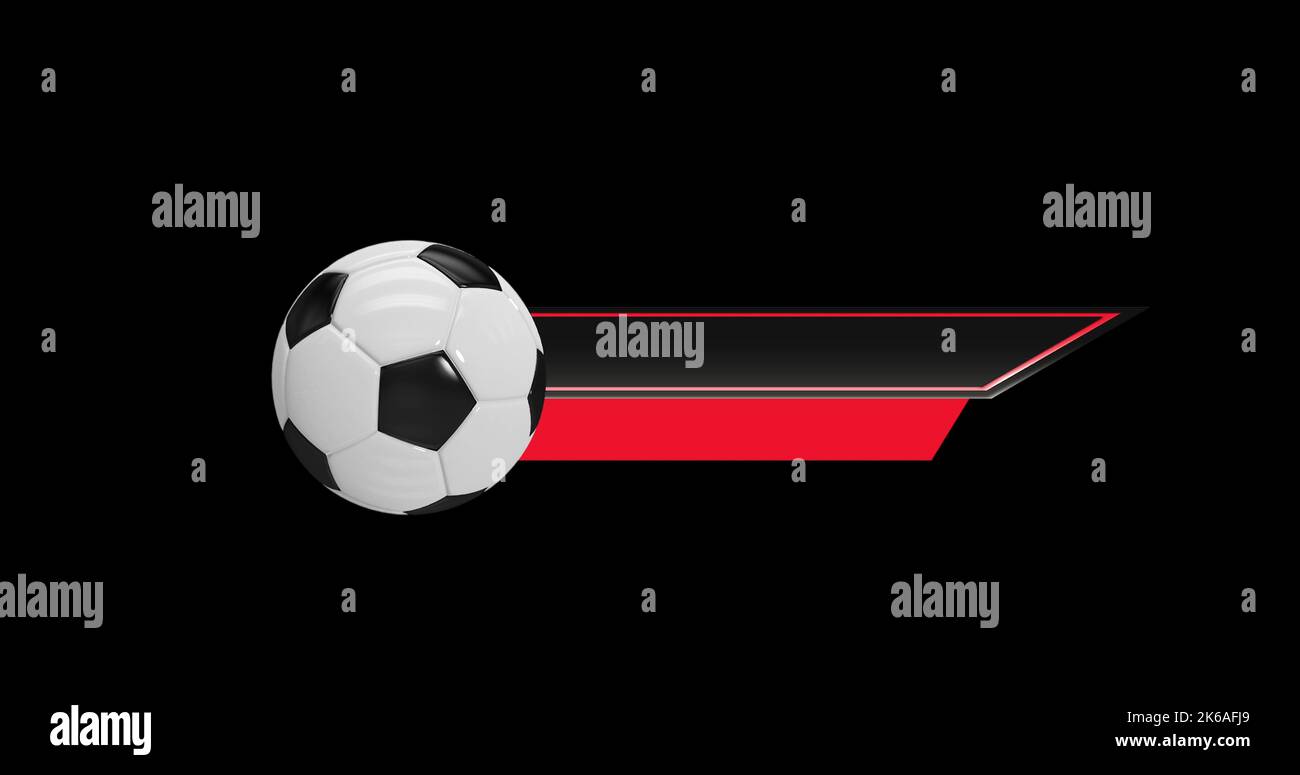Image of soccer ball and red ribbon on black background. Sport, games ...