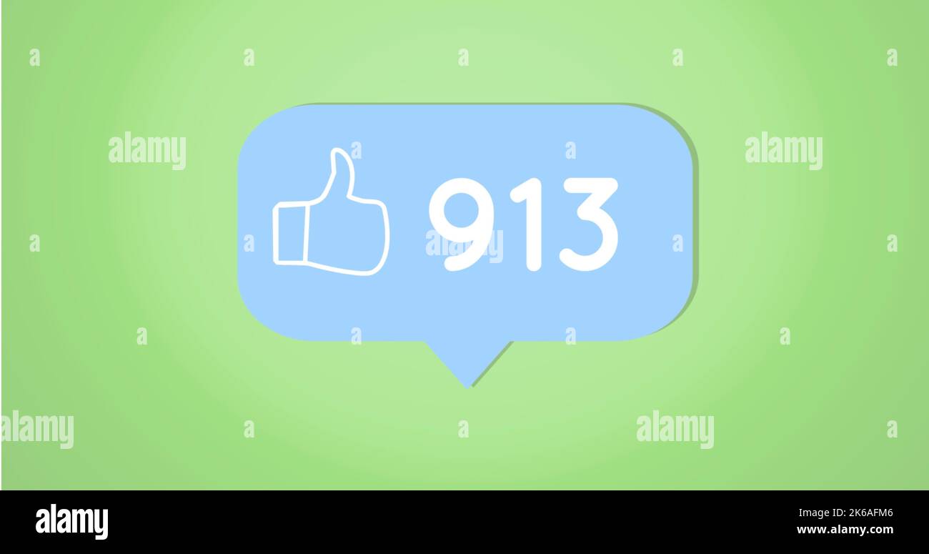 Image of 913 likes on green background. Social media, communication ...