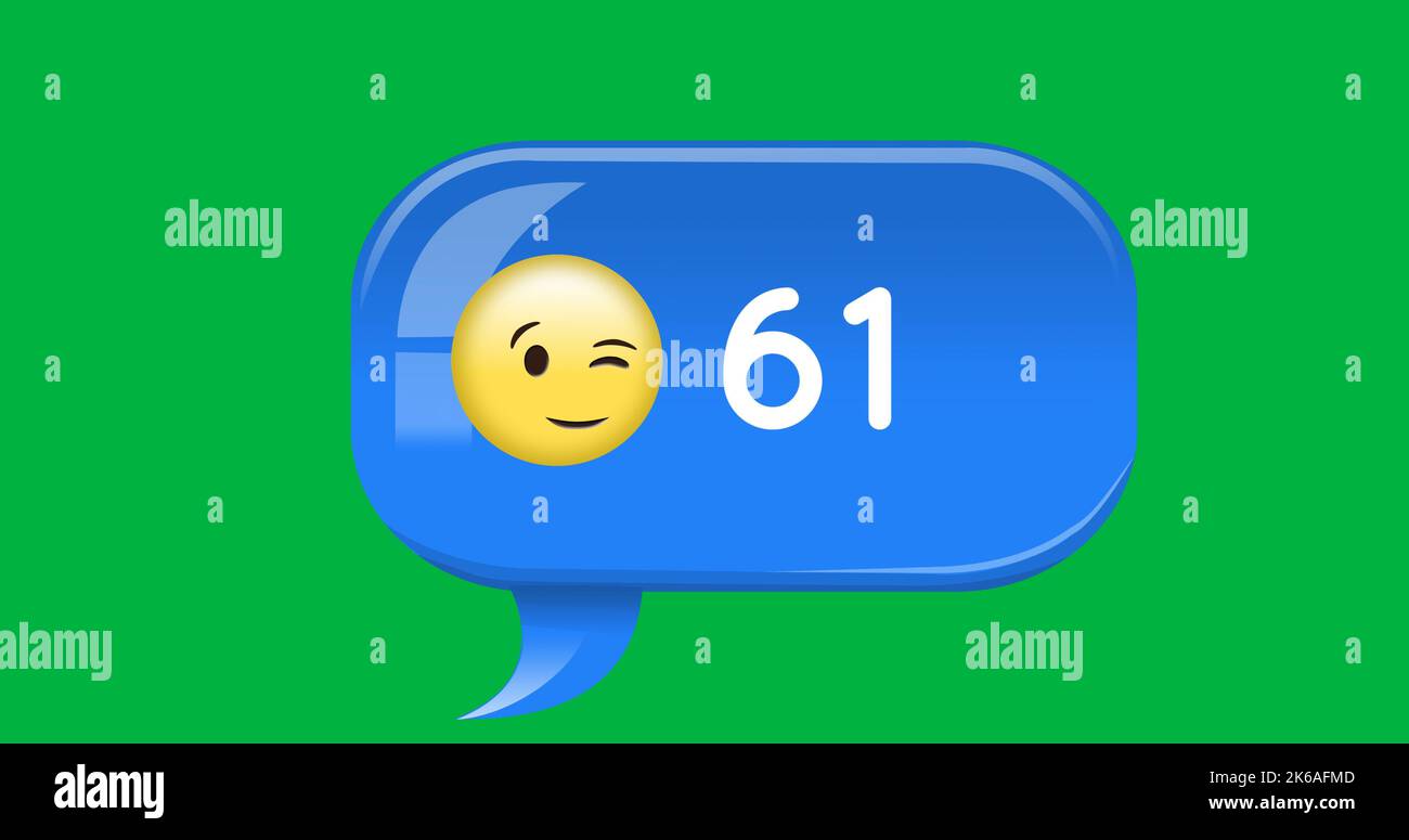 Image of 61 messages and emoticons on green background. Social media ...