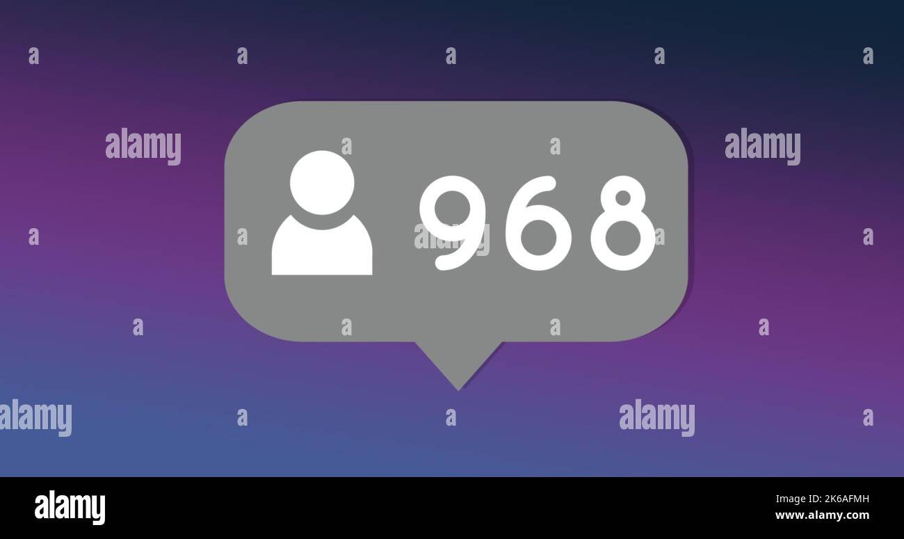 Image of 968 users over violet background. Social media, communication ...