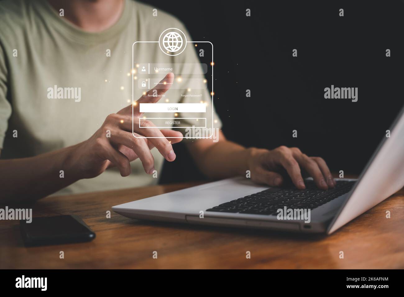 Man Touching Username And Password For Technology Cyber Security Internet And Networking System
