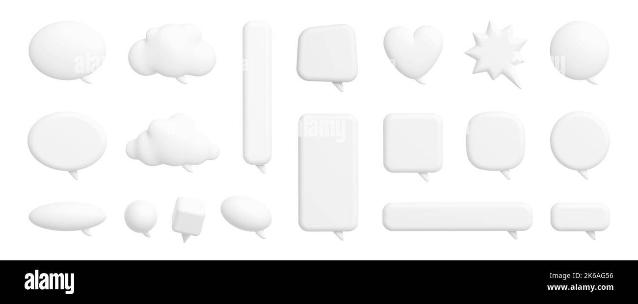 Large 3D render set of speech bubbles isolated on background. White ...