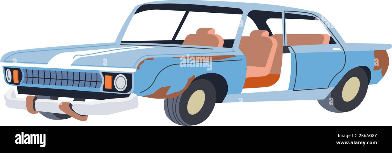 Destroyed or damaged automobile, rusty car vector Stock Vector Image ...