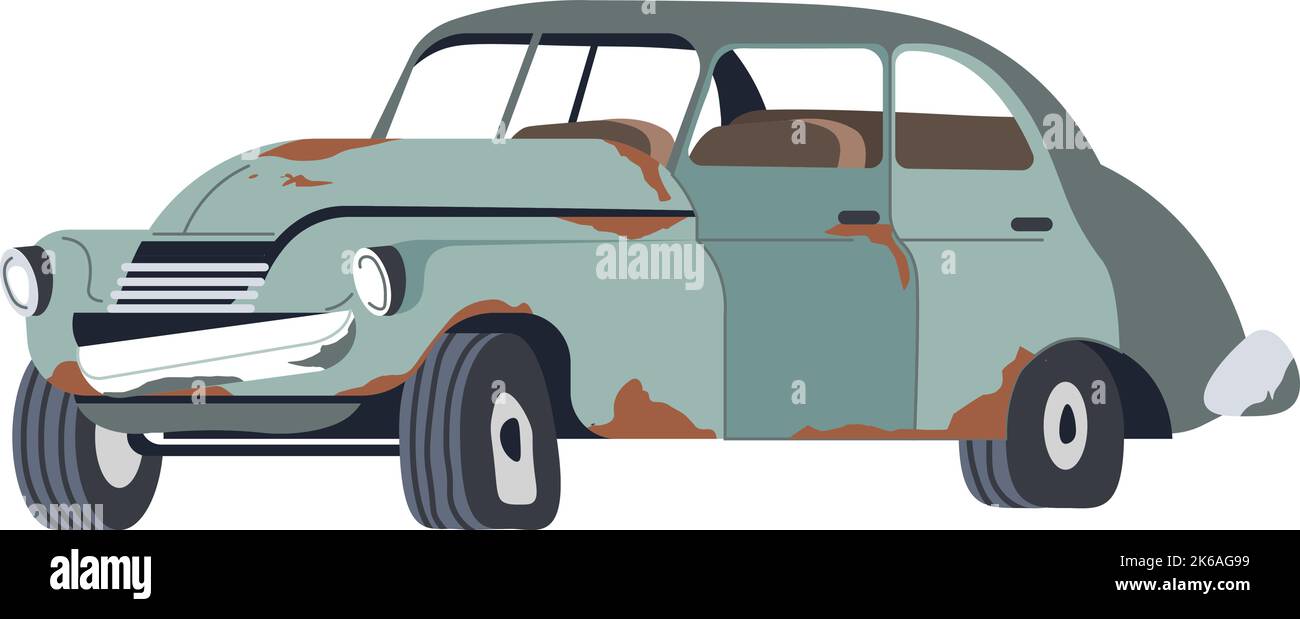 Wrecked and abandoned car, automobile with rust Stock Vector Image ...