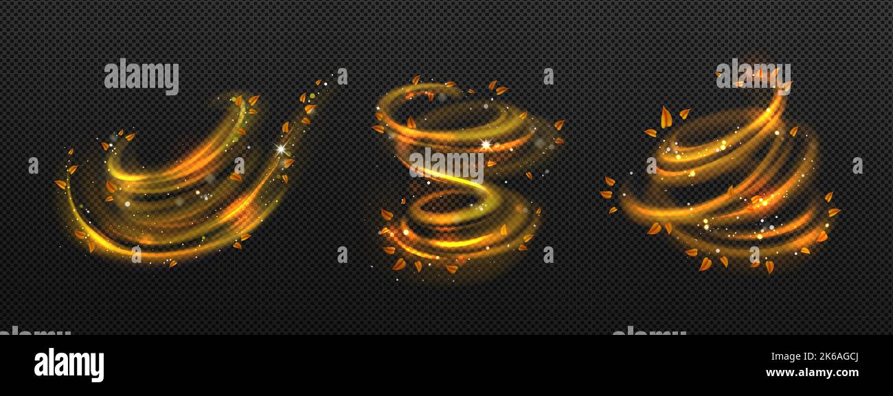 Autumn wind effect with leaves, tornado light spiral. Magic twist with ...