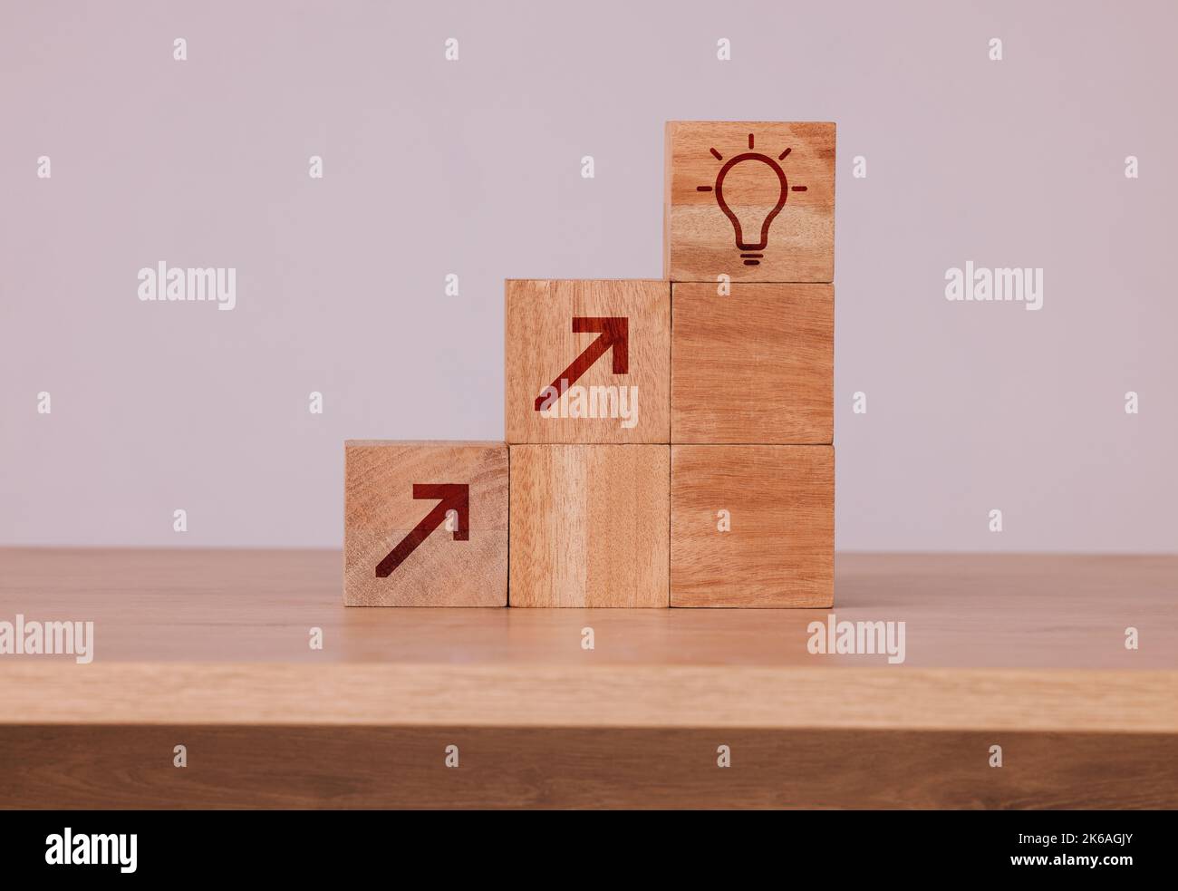 Wood, blocks and idea with light bulb icon for creativity, innovation ...