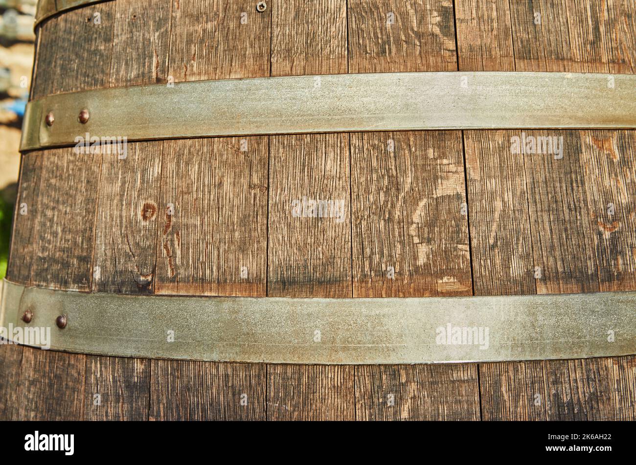 Background texture old wooden wine barrel with metal hoops Stock Photo ...
