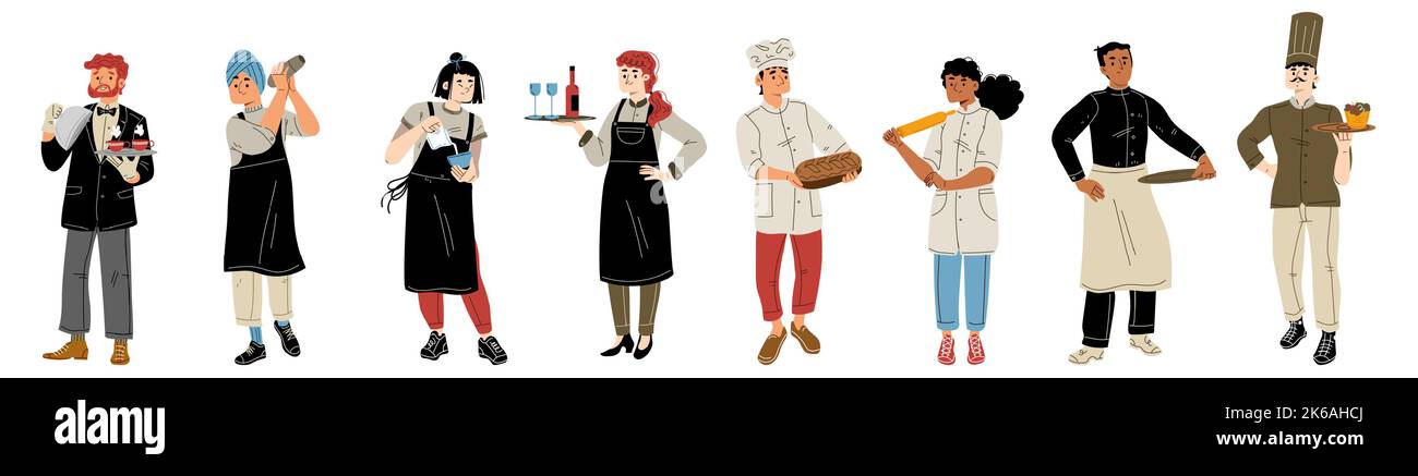 Restaurant staff, employees team chef, waiter, baker and barista ...