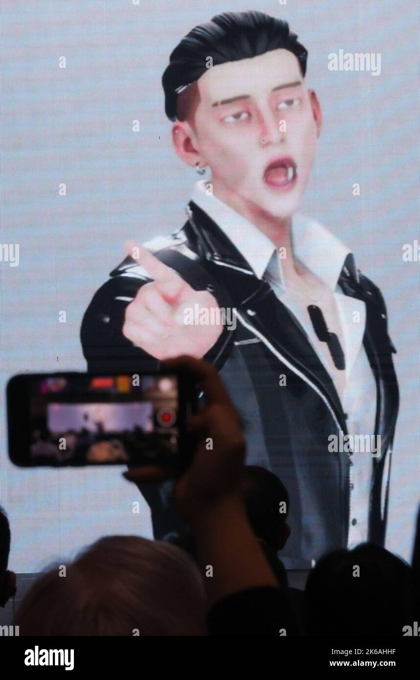 13th Oct, 2022. Festival on metaverse An avatar singer performs during ...