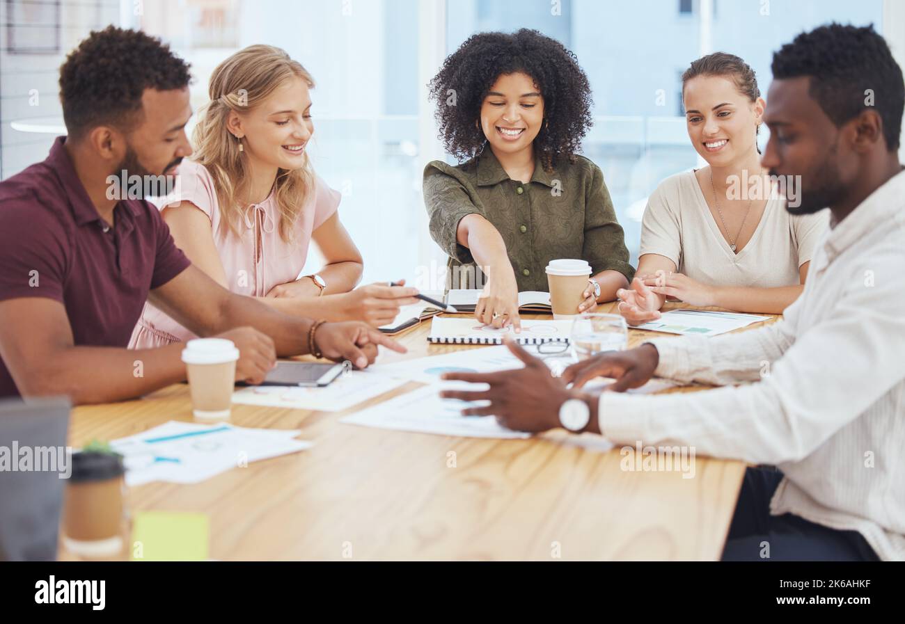Team, meeting and business in planning, strategy and vision of company ...