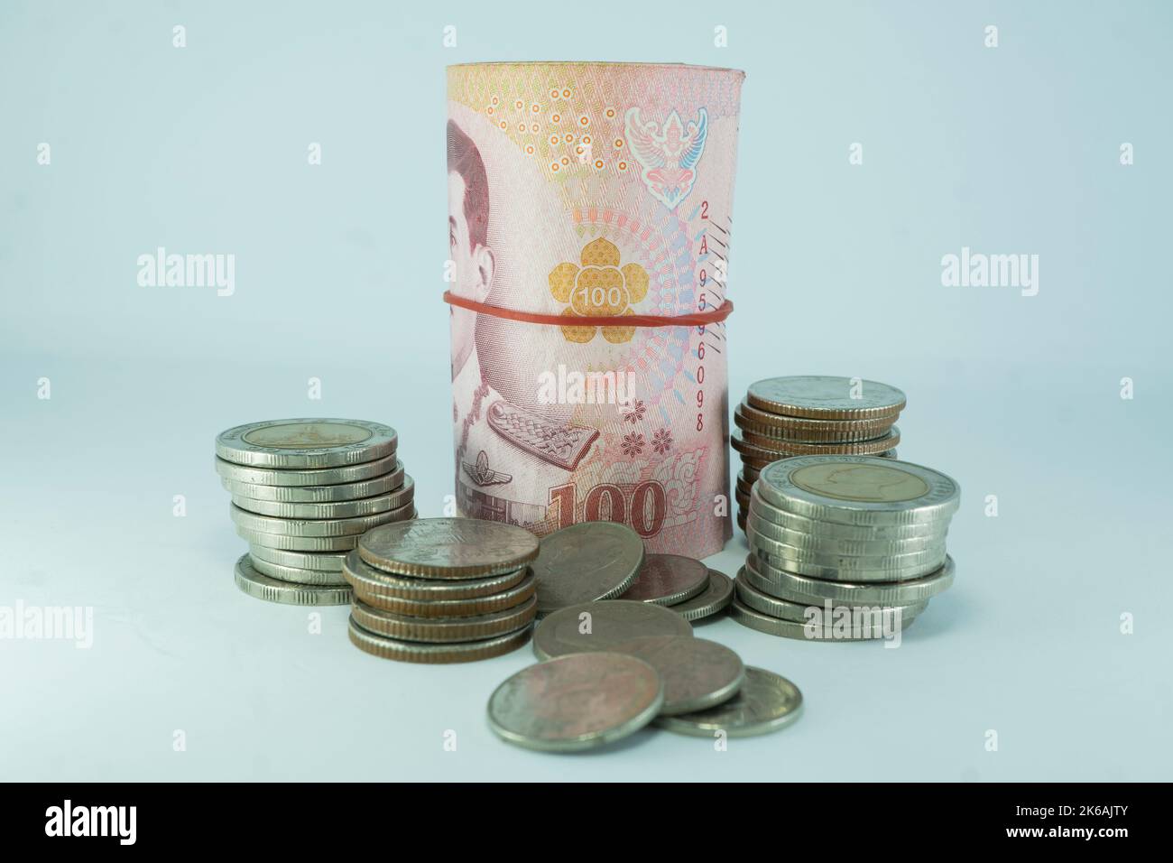 Set of Thai money, banknotes and stack of coins, business banking and ...