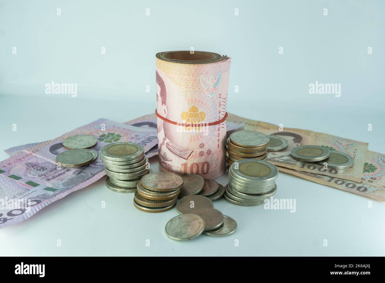 Set of Thai money, banknotes and stack of coins, business banking and ...