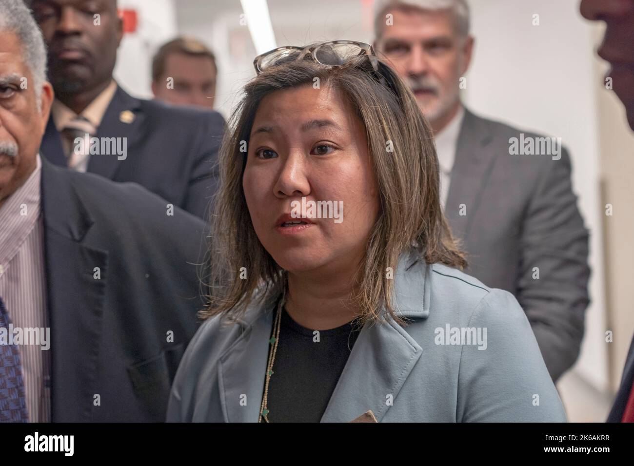 NEW YORK, New York - OCTOBER 12: Congresswoman Grace Meng (C) tours ...