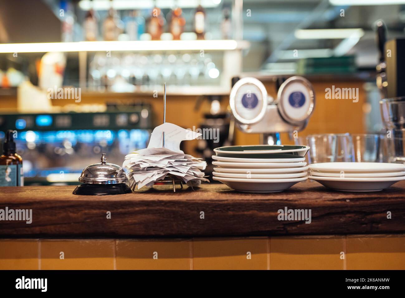 Counter with orders in a cafe, blurred background Stock Photo - Alamy