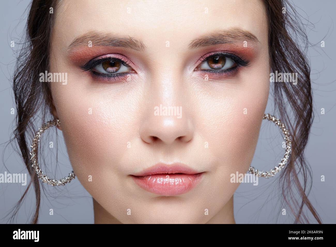Closeup shot of human woman face. Female with natural face and eyes ...