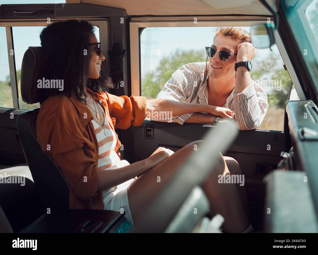 Travel, road trip and couple with love for summer journey, holiday ...