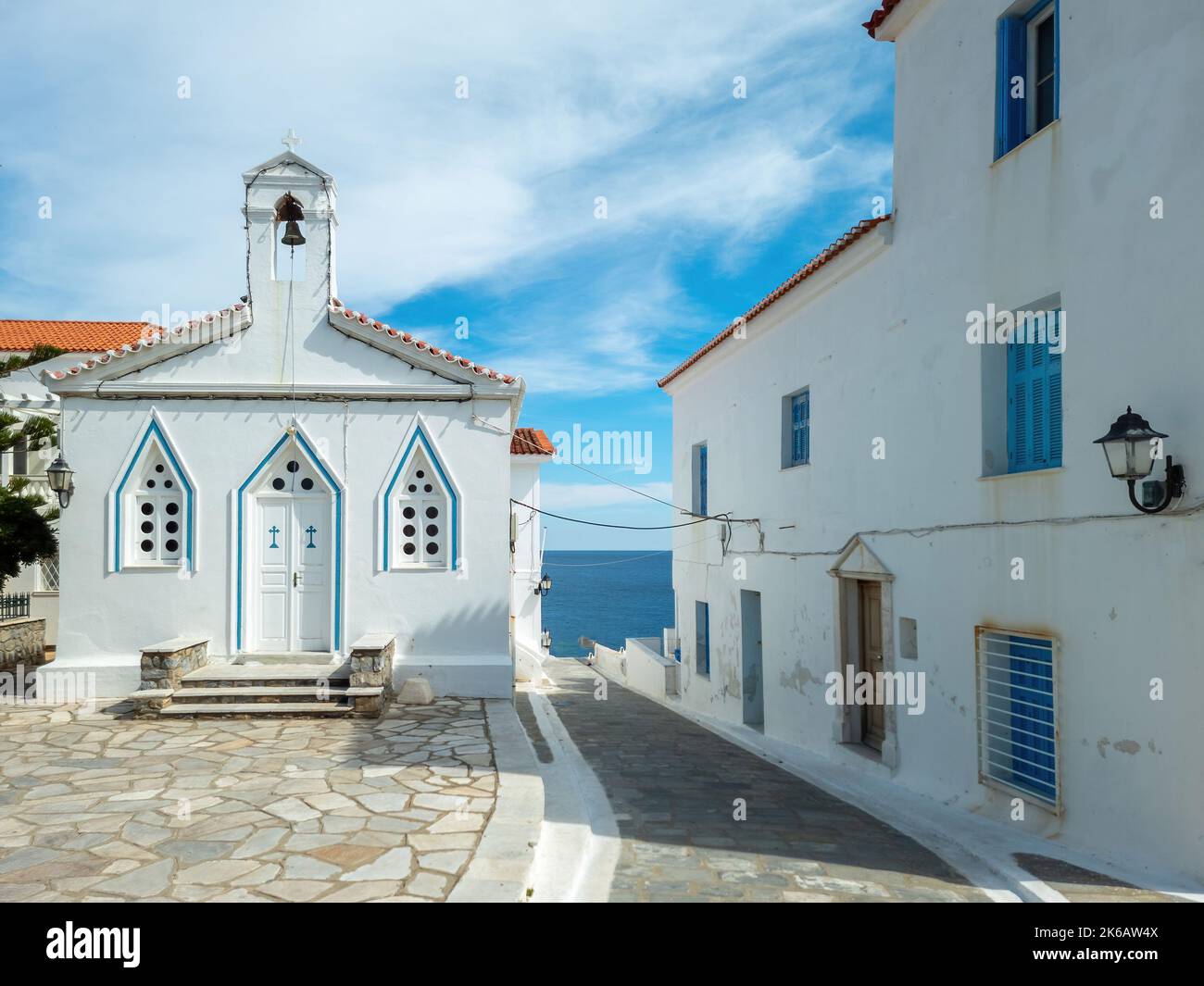 Agia Varvara church at Andros island Cyclades Greece. Whitewashed ...