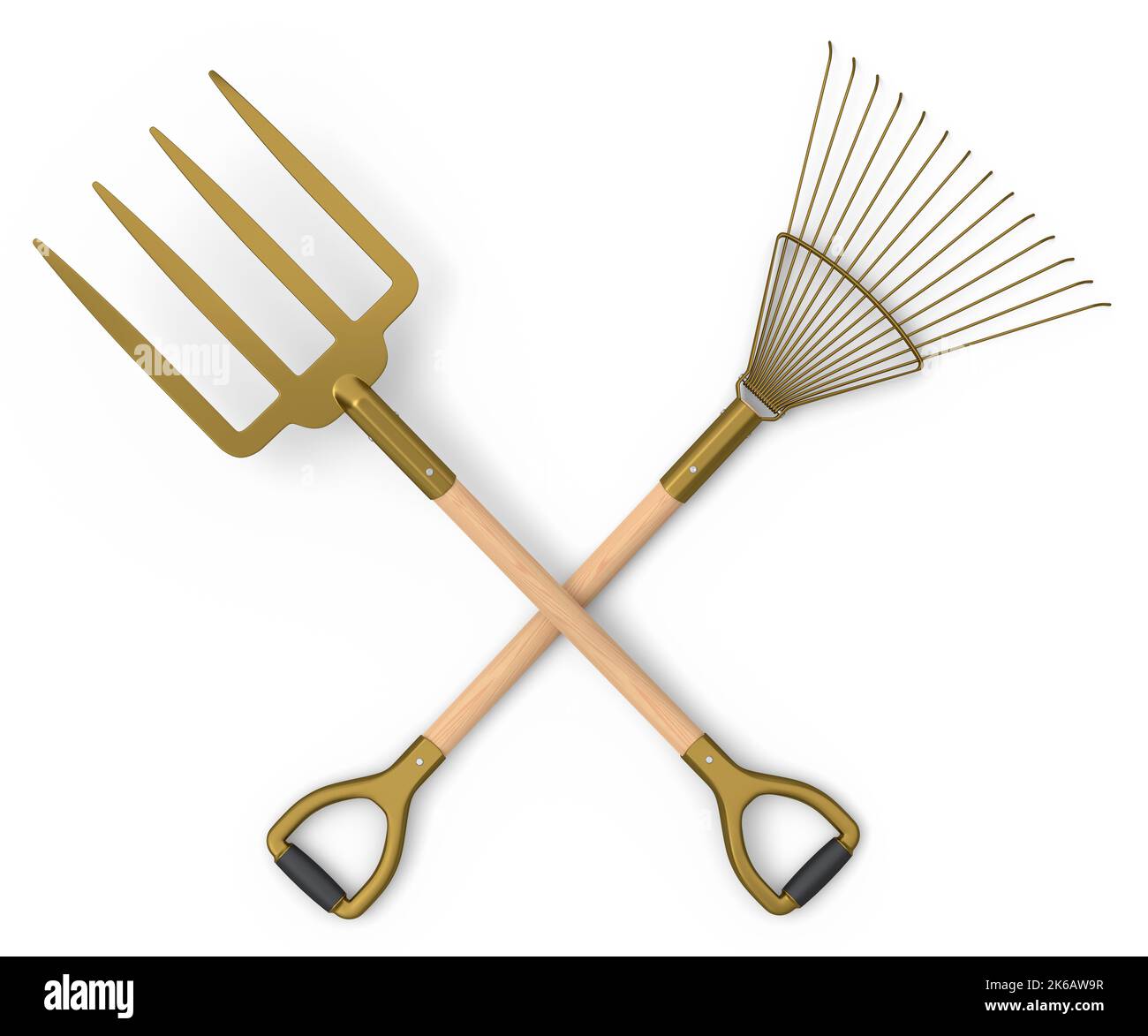 Set of garden pitchfork and rake with wooden handle for harvesting hay ...