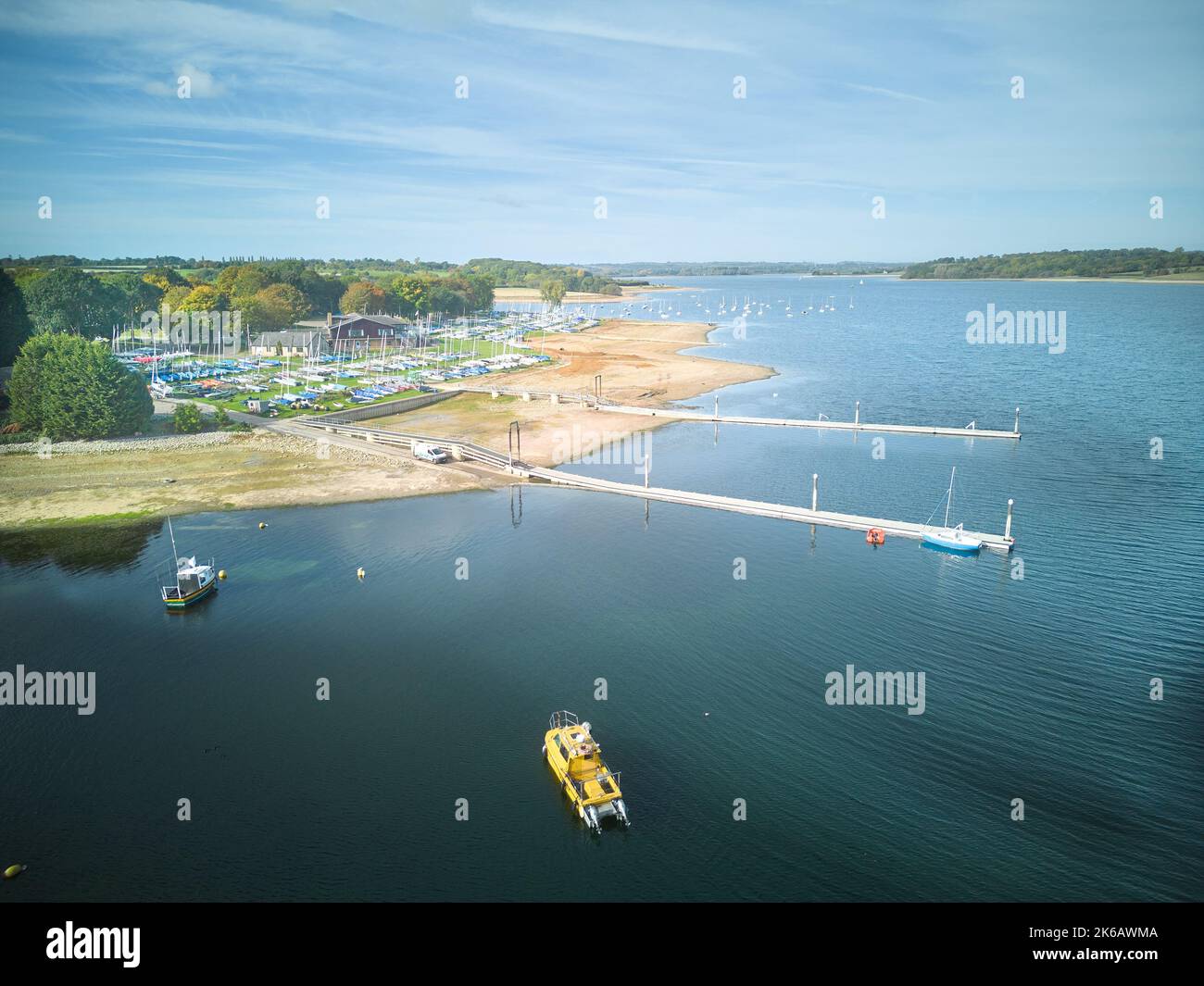 A yacht centre after a dry summer at the reservoir beside the village ...