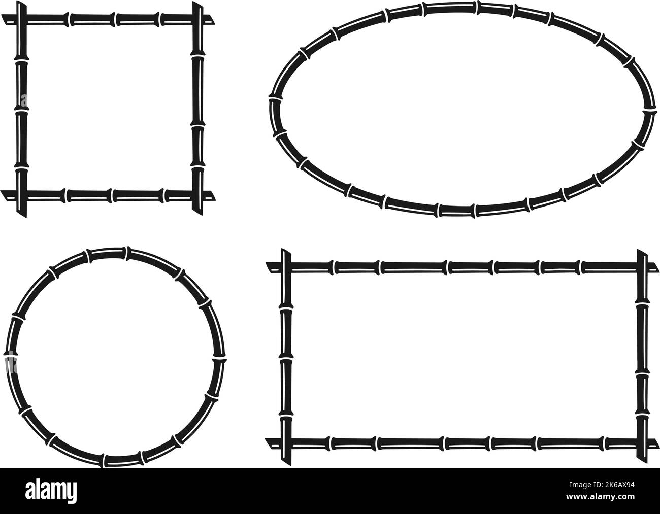 Bamboo trunk circle and rectangle frames. Natural oval and square text ...