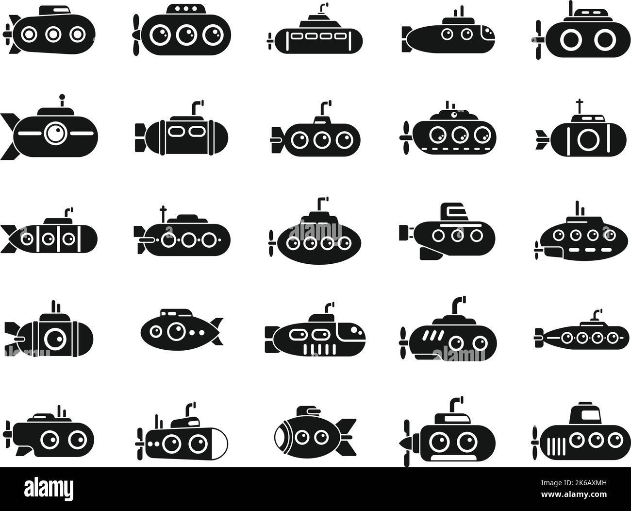 Submarine icons set simple vector. Periscope guard. Army deep dive ...