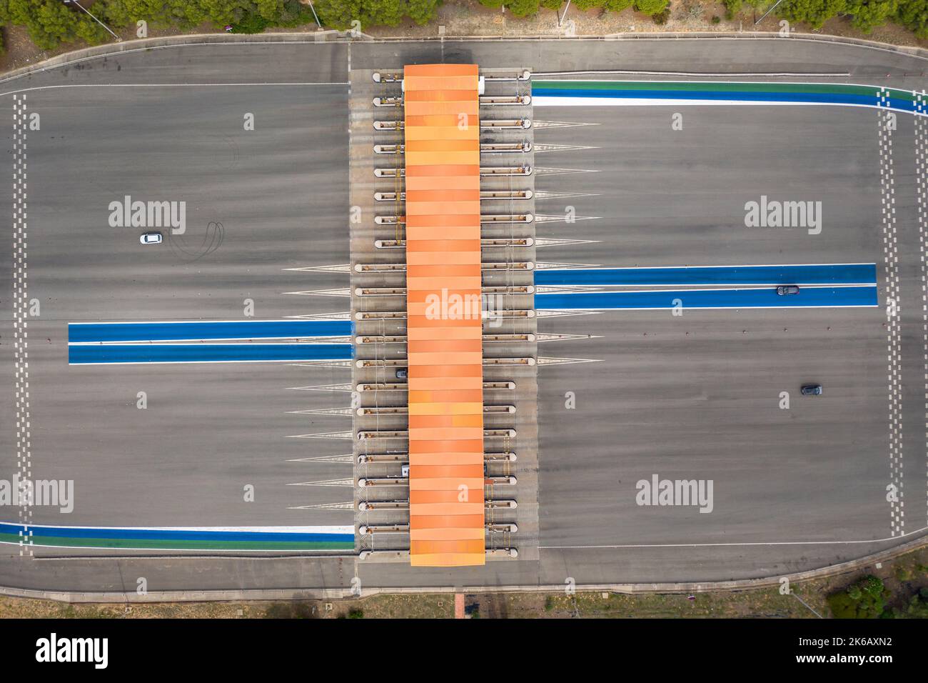 Aerial view of the toll on the C-32 highway in Cubelles (Garraf ...