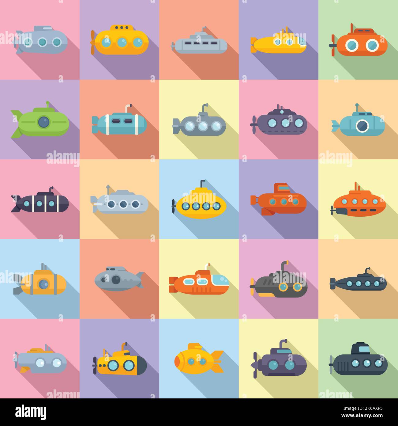 Submarine icons set flat vector. Periscope guard. Army deep dive Stock ...