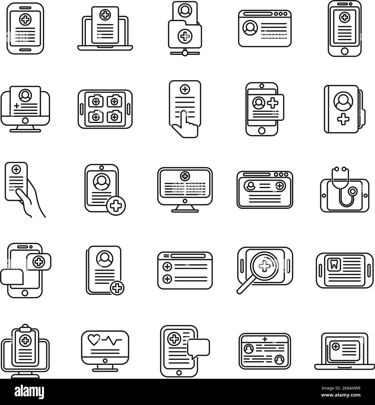 Electronic patient card icons set outline vector. Medicine care. Digital display Stock Vector ...