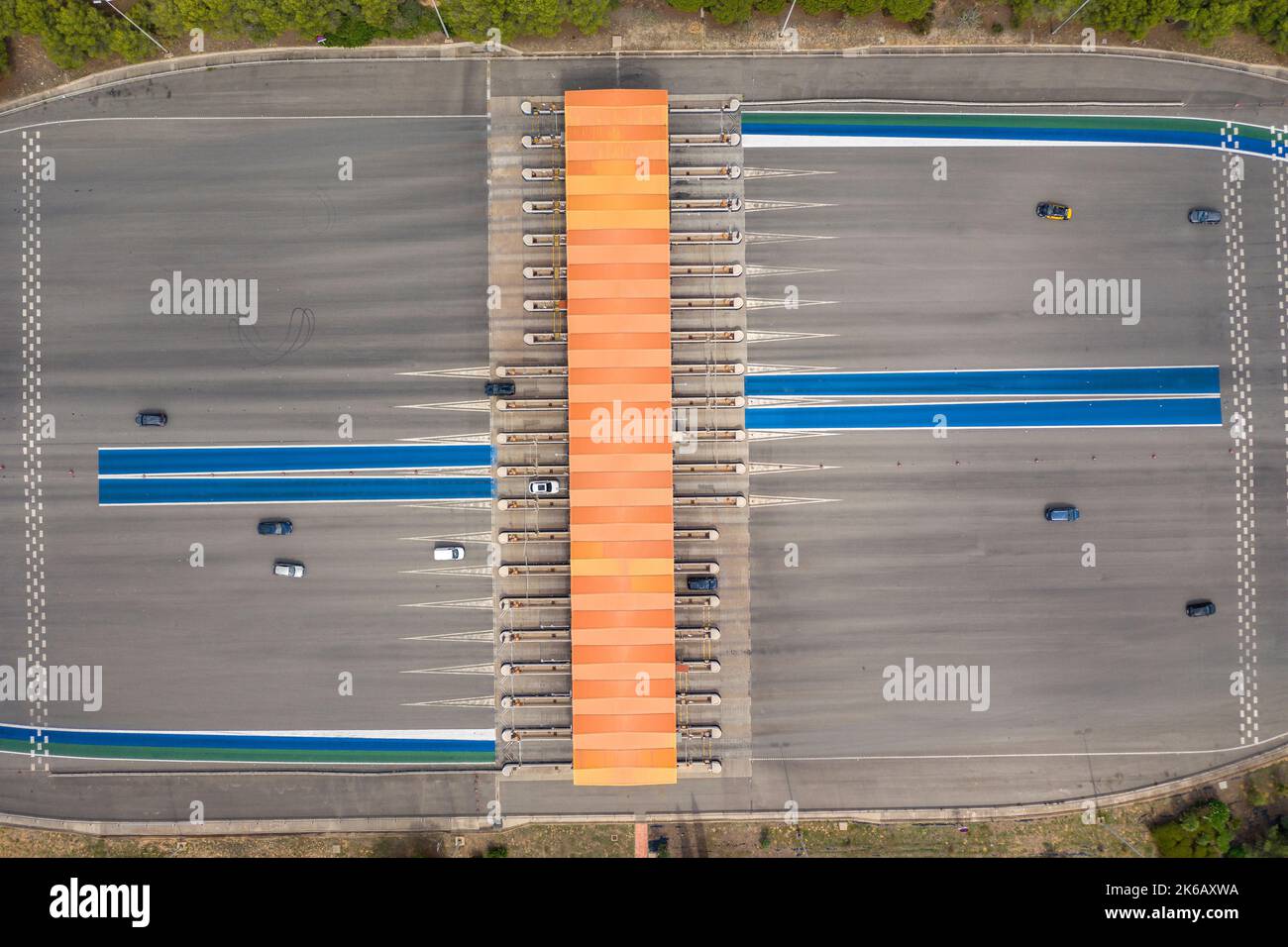 Aerial view of the toll on the C-32 highway in Cubelles (Garraf ...