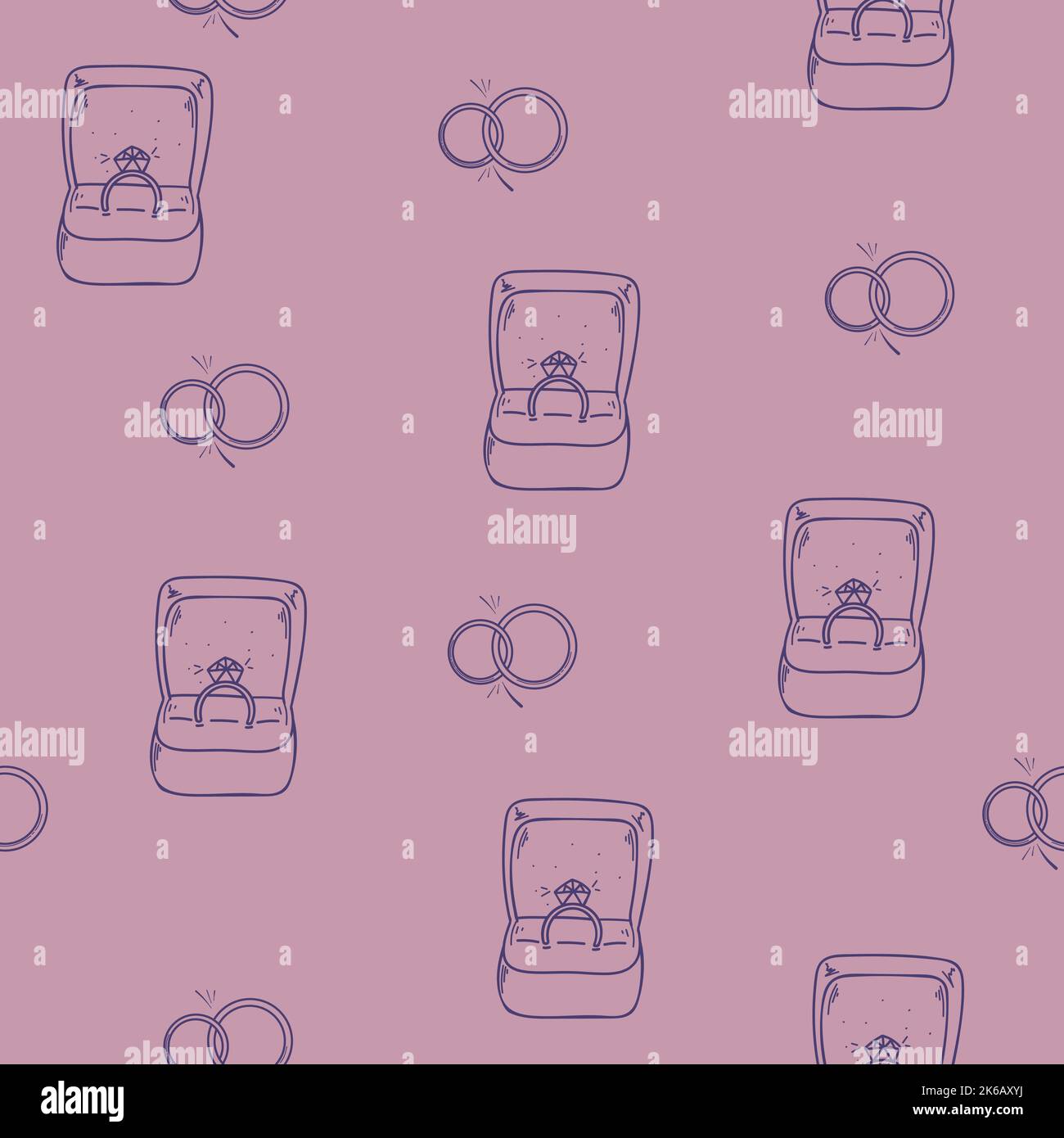 Seamless pattern engagement rings on red background. Thin line flat ...
