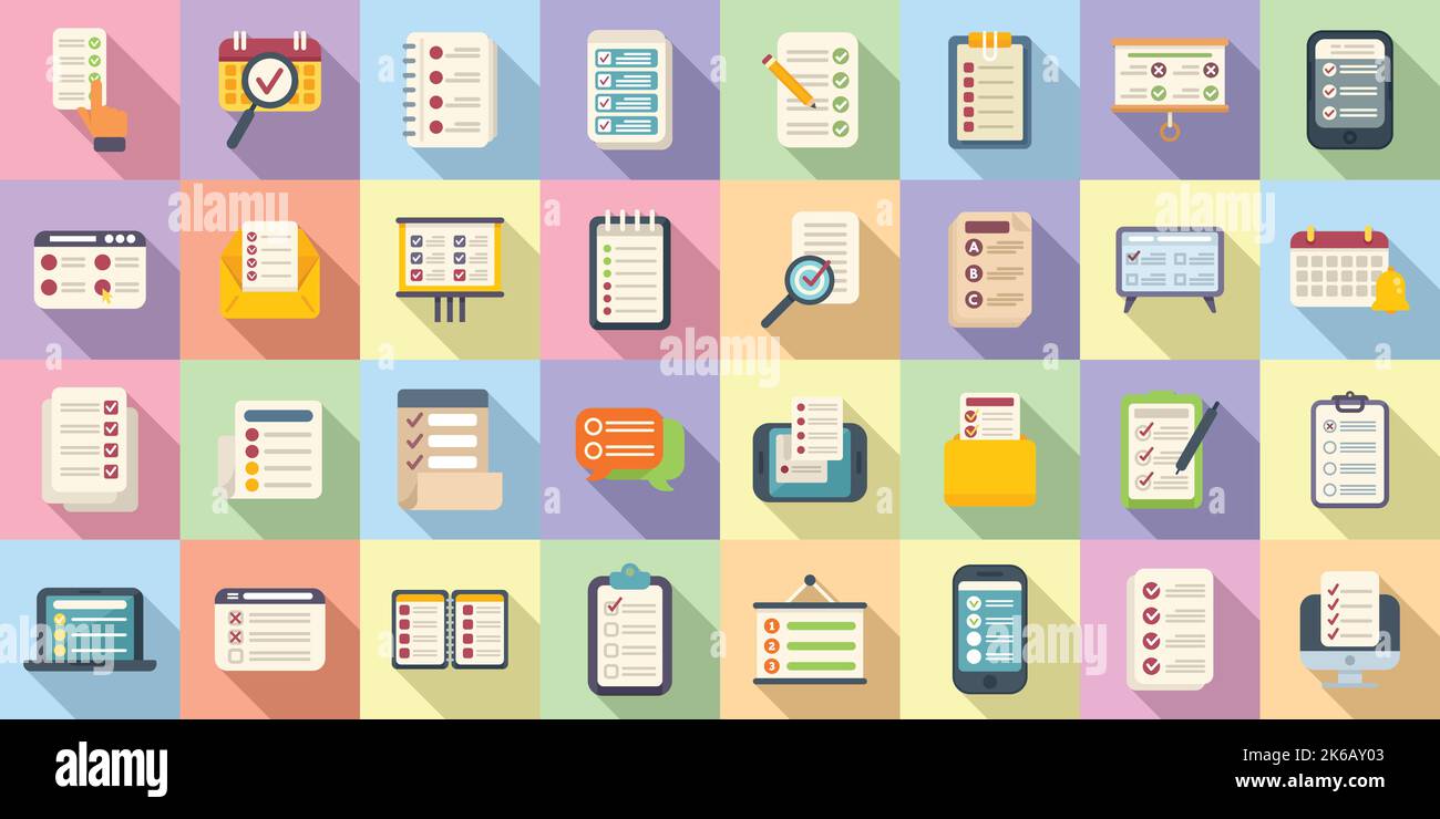 Task schedule icons set flat vector. Calendar agenda. Personal tech ...