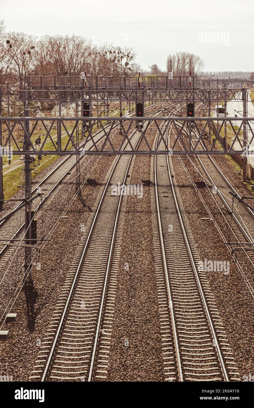 Railway station from above. Reconstructed modern railway infrastructure ...