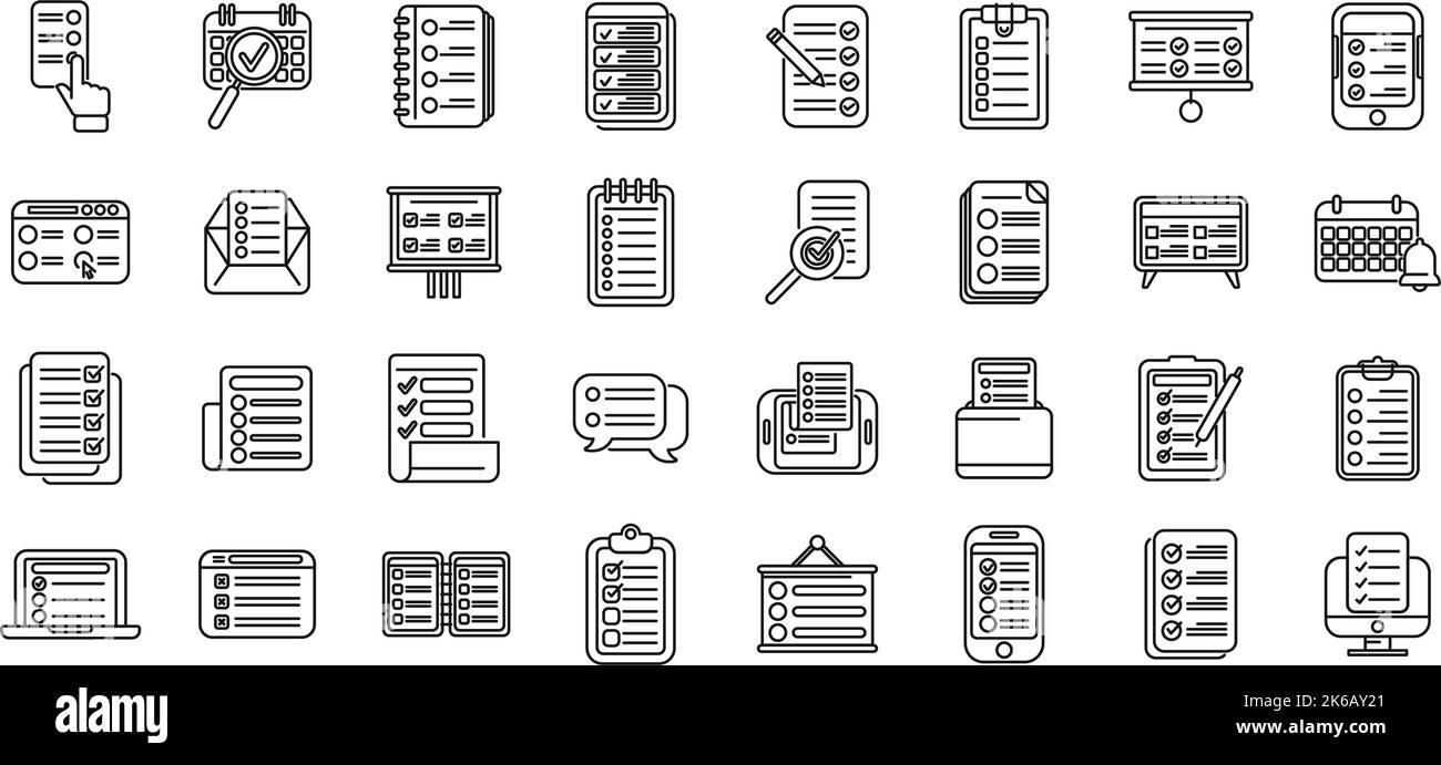 Task schedule icons set outline vector. Calendar agenda. Personal tech ...