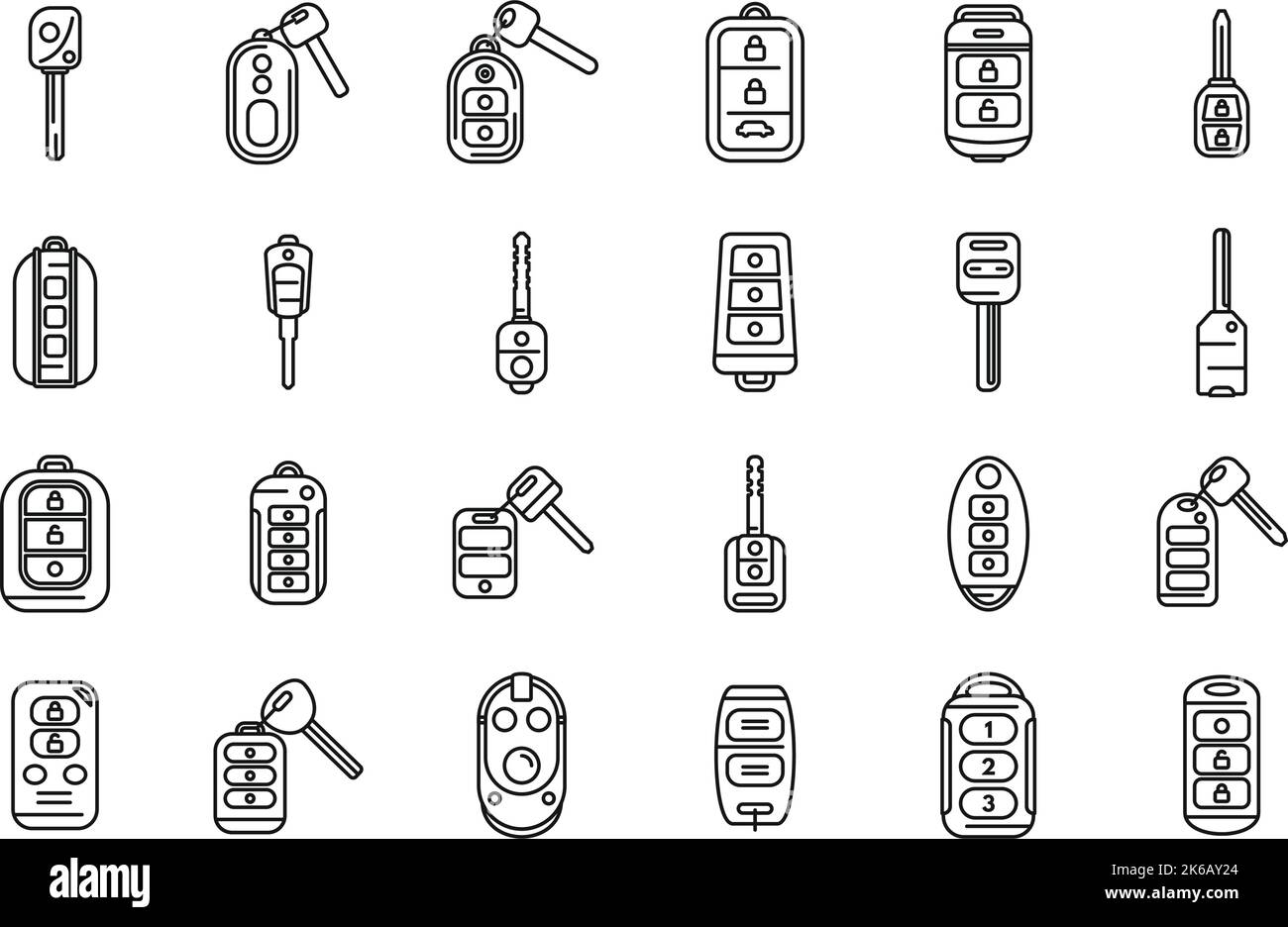 Smart car key icons set outline vector. Driver mobile. Smart alarm ...