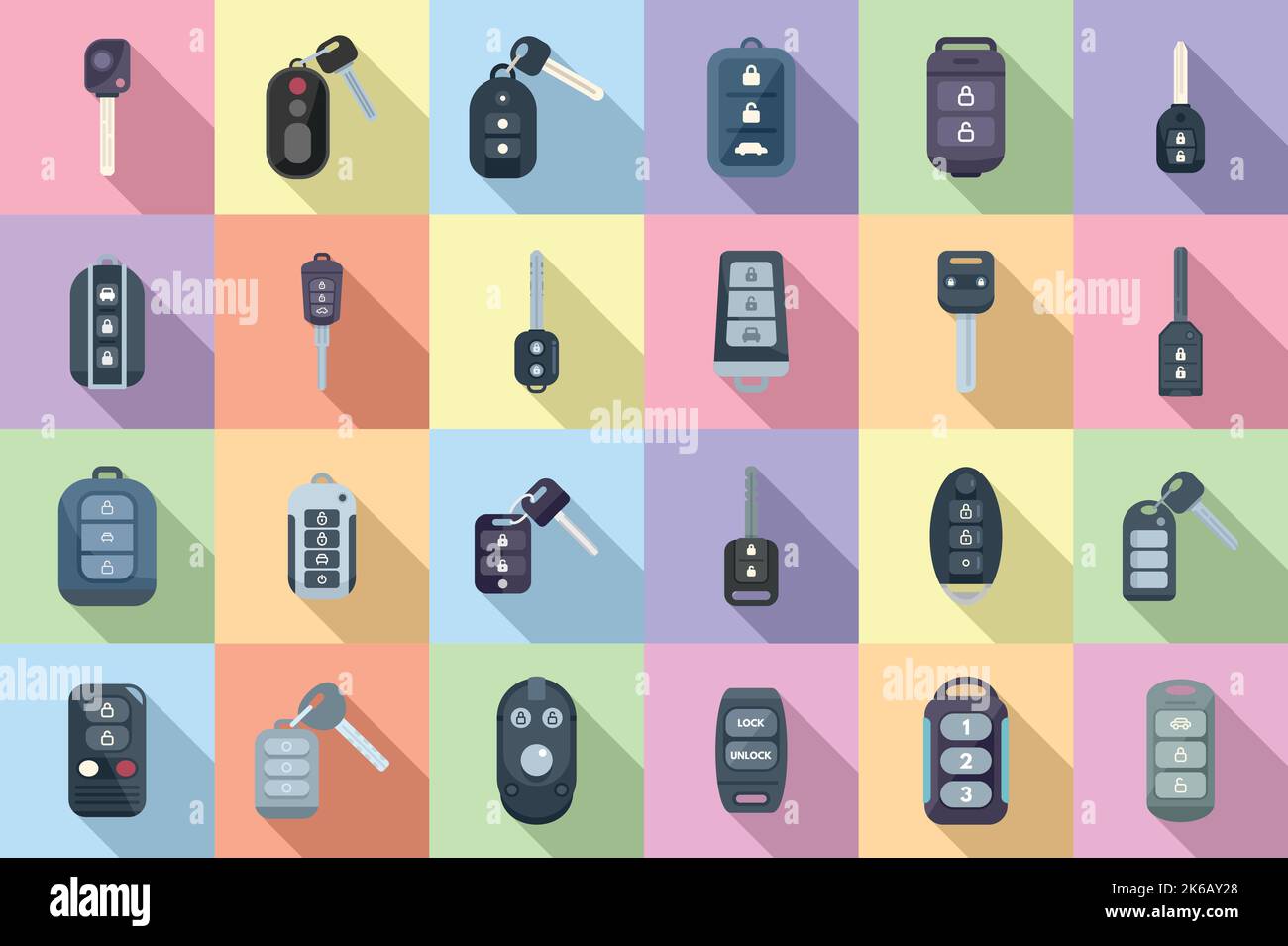 Smart car key icons set flat vector. Driver mobile. Smart alarm Stock ...