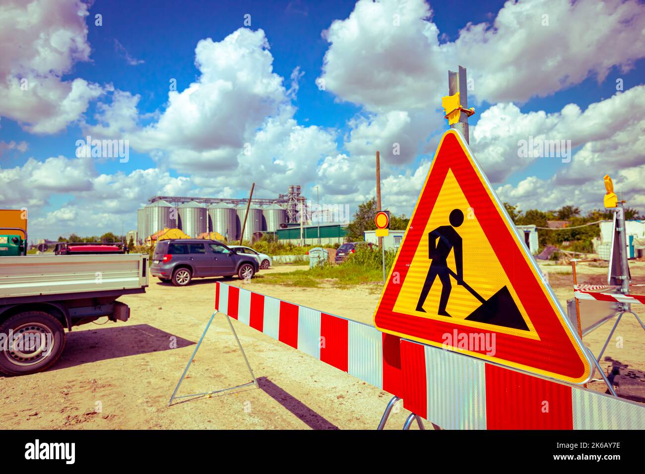Work in progress, triangle sign with boundary, caution symbol on ...