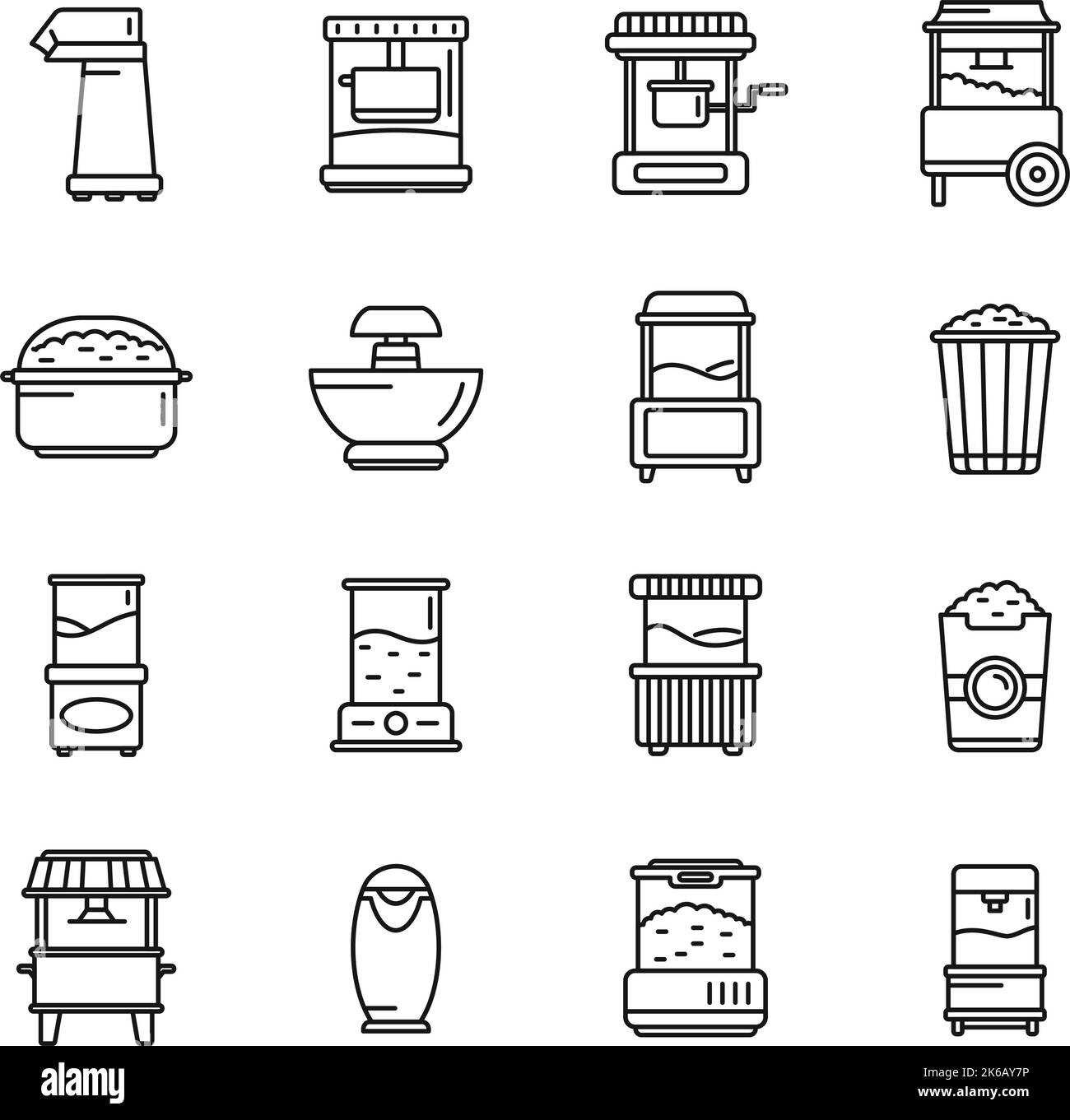 Popcorn maker machine icons set outline vector. Cinema corn. Making ...