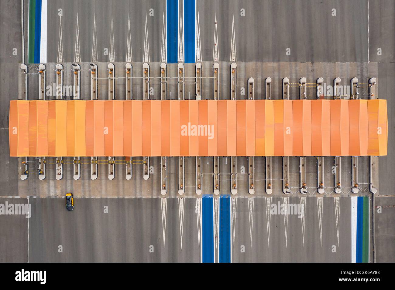 Aerial view of the toll on the C-32 highway in Cubelles (Garraf ...