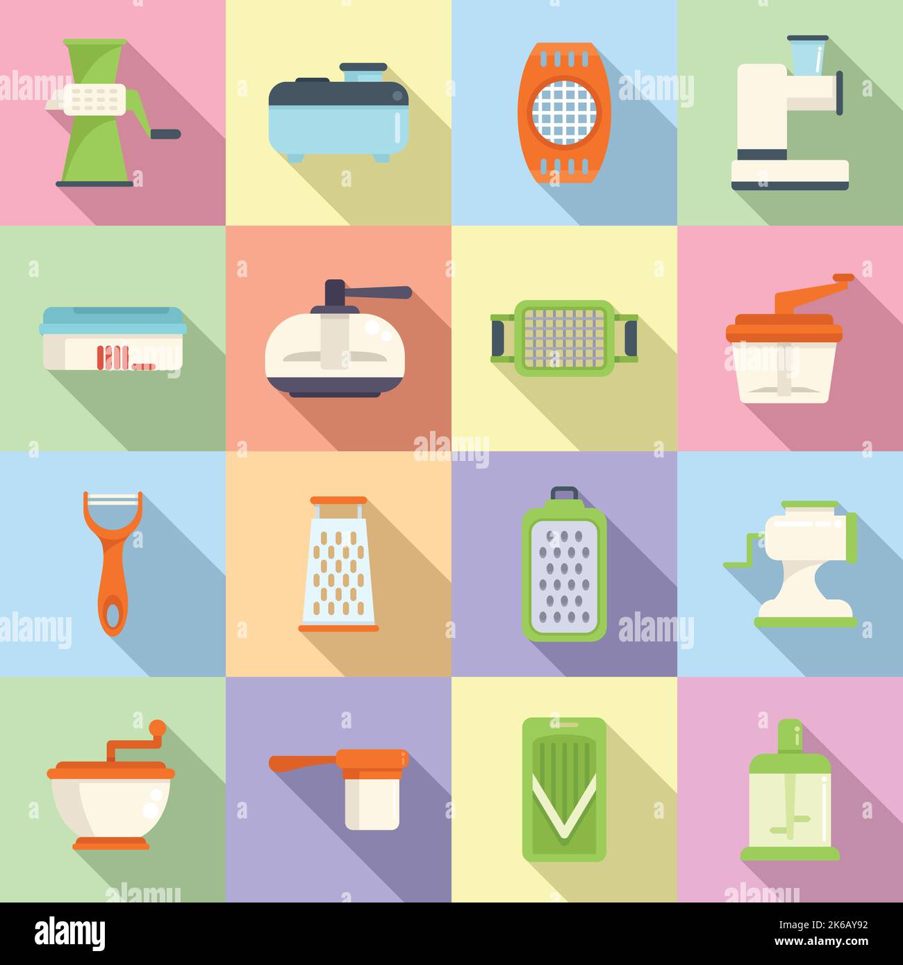 Vegetable cutter icons set flat vector. Chopper appliance. Cooking ...