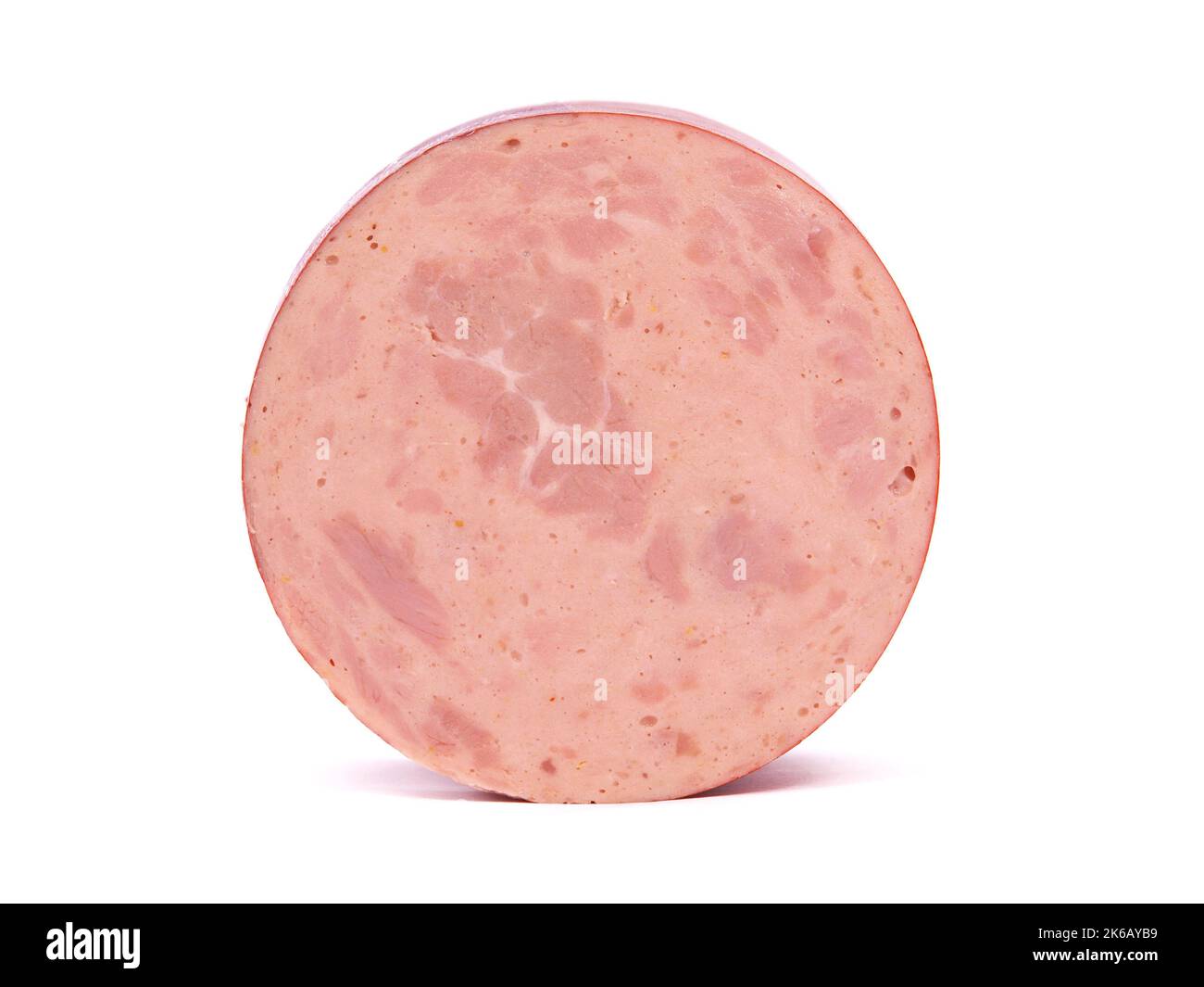 Slice of baloney salami isolated on white Stock Photo - Alamy
