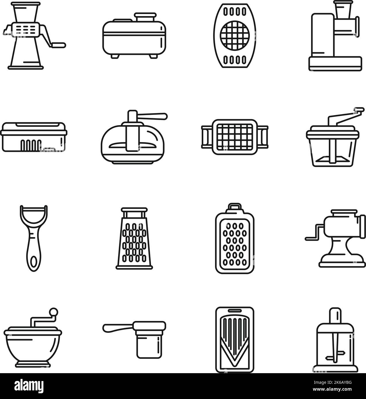 Vegetable cutter icons set outline vector. Chopper appliance. Cooking ...