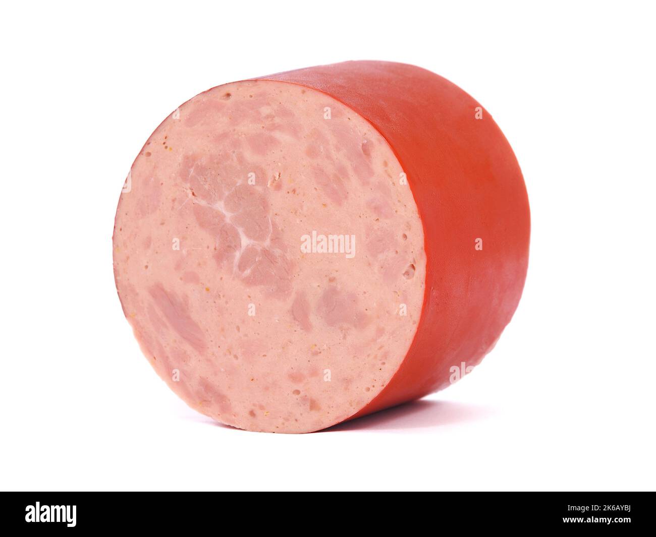 Slice of baloney salami isolated on white Stock Photo - Alamy